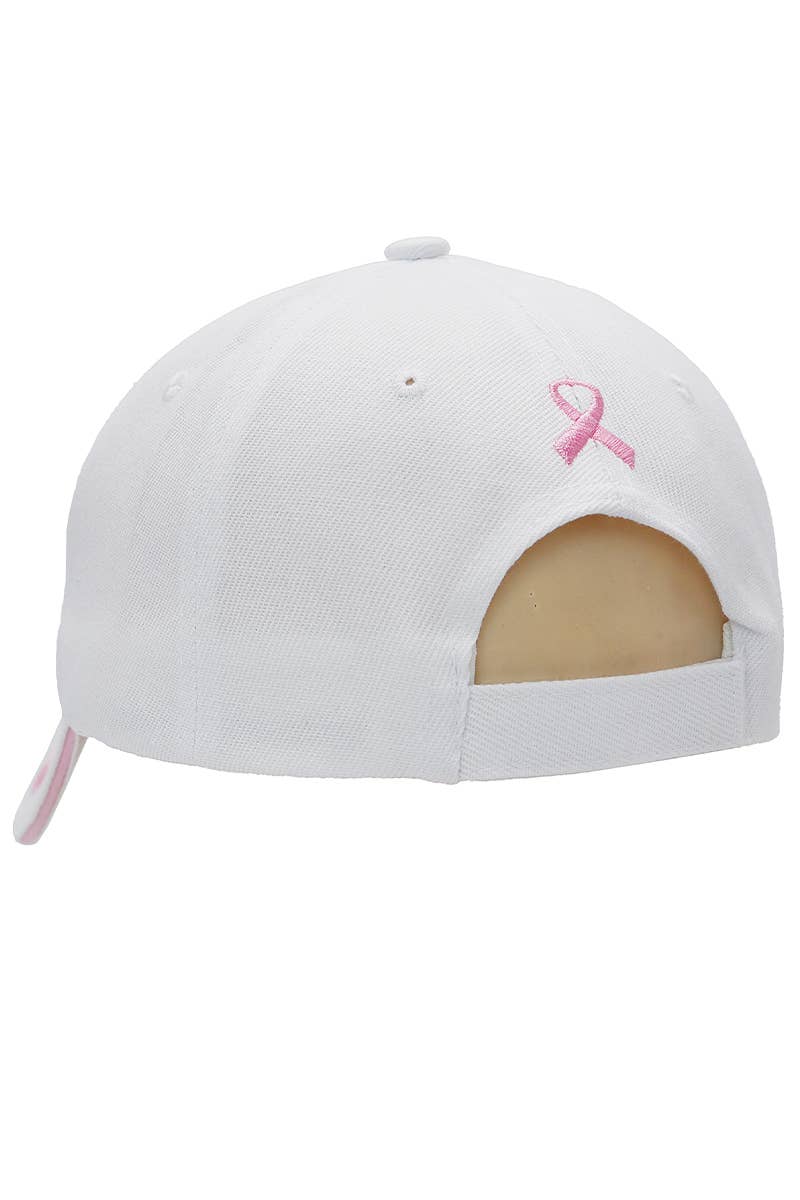 Breast Cancer Awareness Ribbon Baseball Cap: White – Sugar and Spice ...